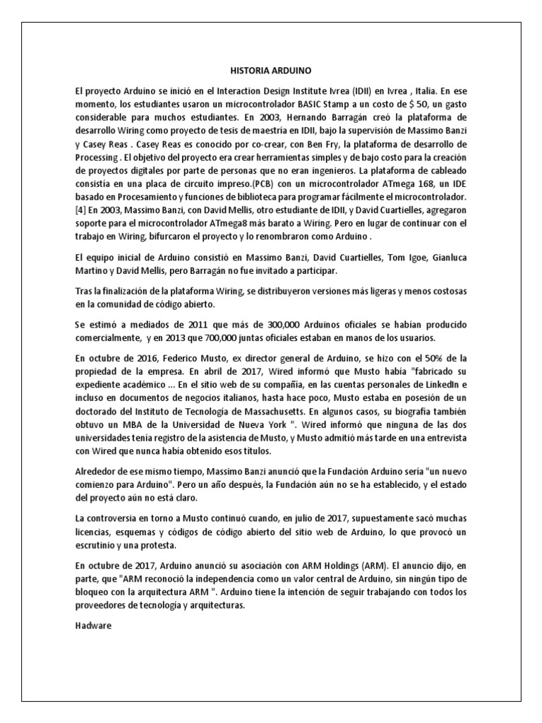 Historia | PDF | Arduino | Entorno de desarrollo integrado