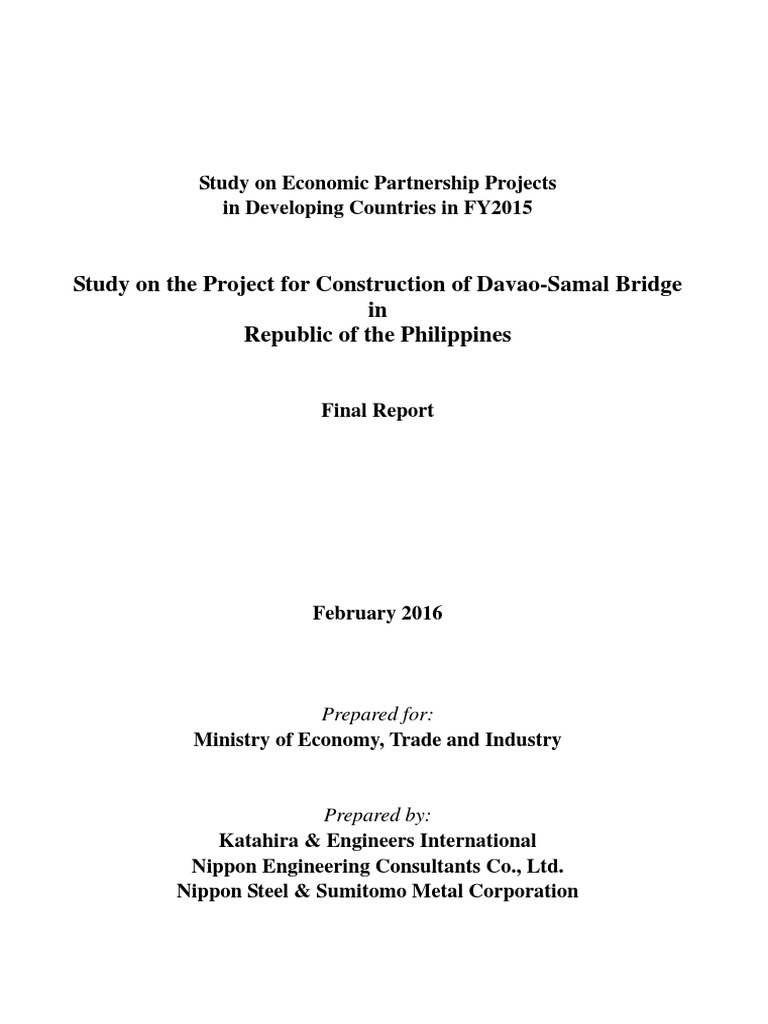 Study On The Project For Construction of Davao-Samal Bridge | PDF | Tariff | Environmental ...