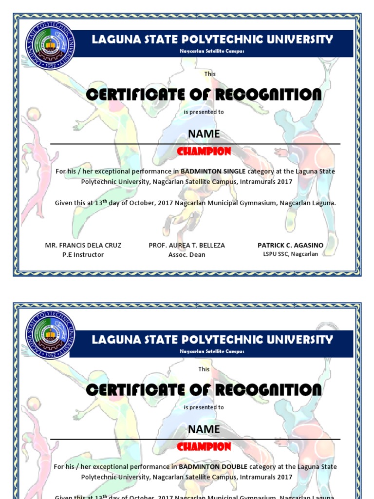 Certificate Intramurals | Download Free PDF | Sports