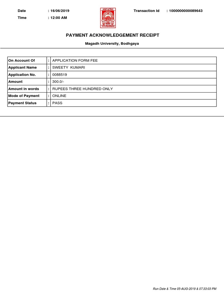 Online Payment Receipt Mu 1565013784340 | PDF