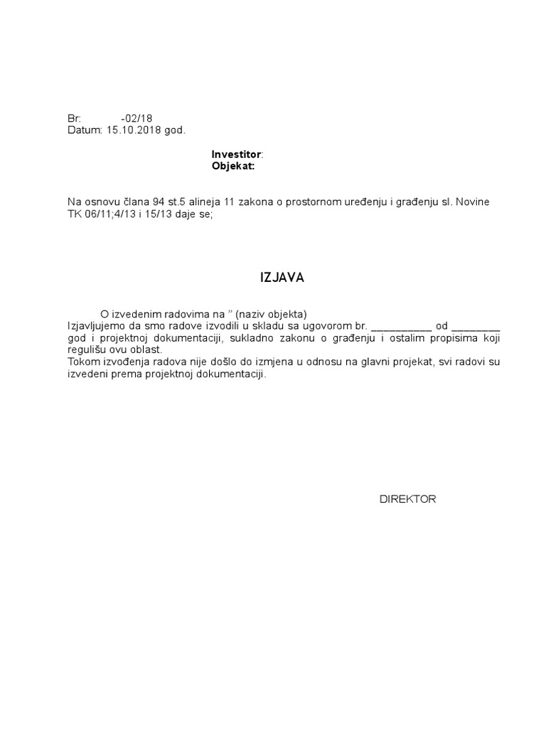 Primjer Izjava | PDF