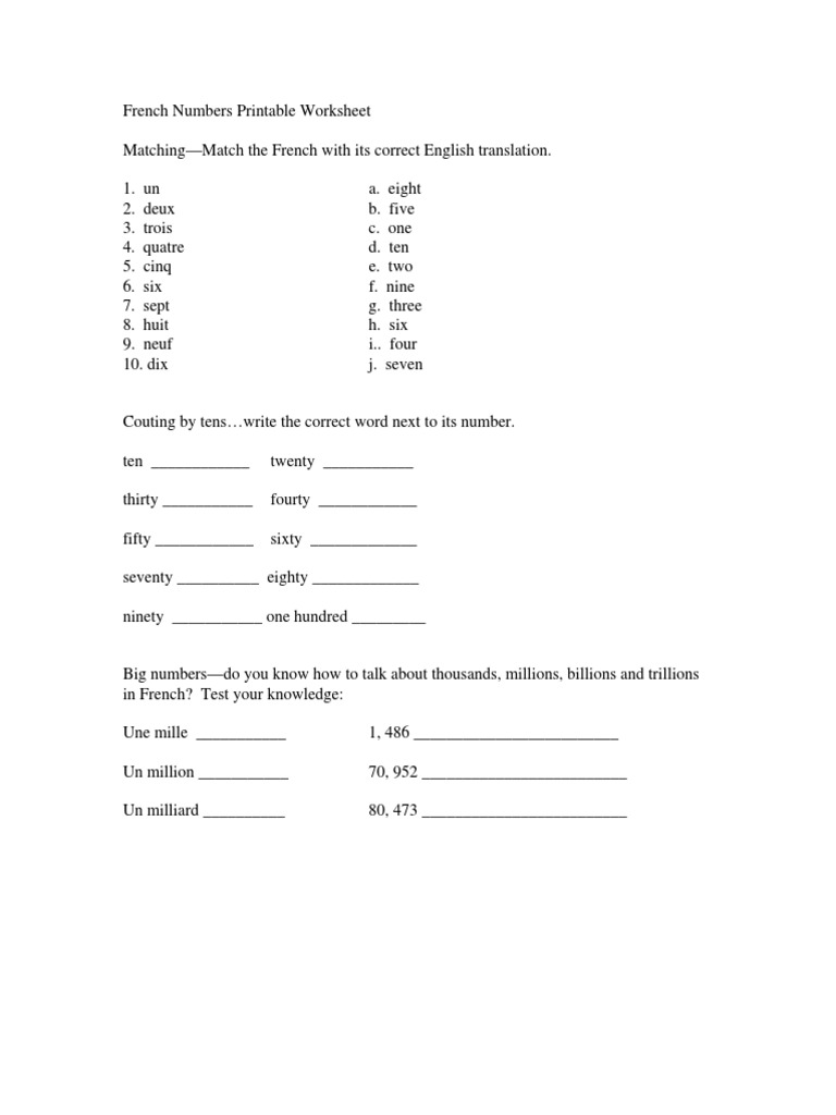 112-Printable French Number Worksheet | PDF | Language Arts ...