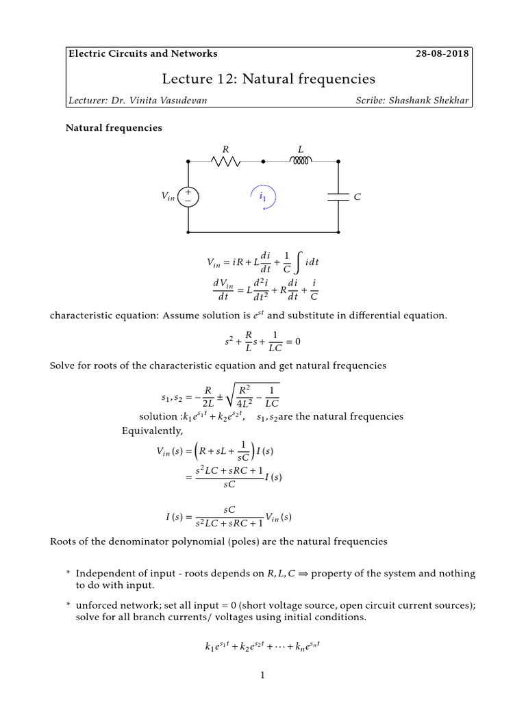 Natural Frequencies of Electric Circuits and Networks | PDF ...