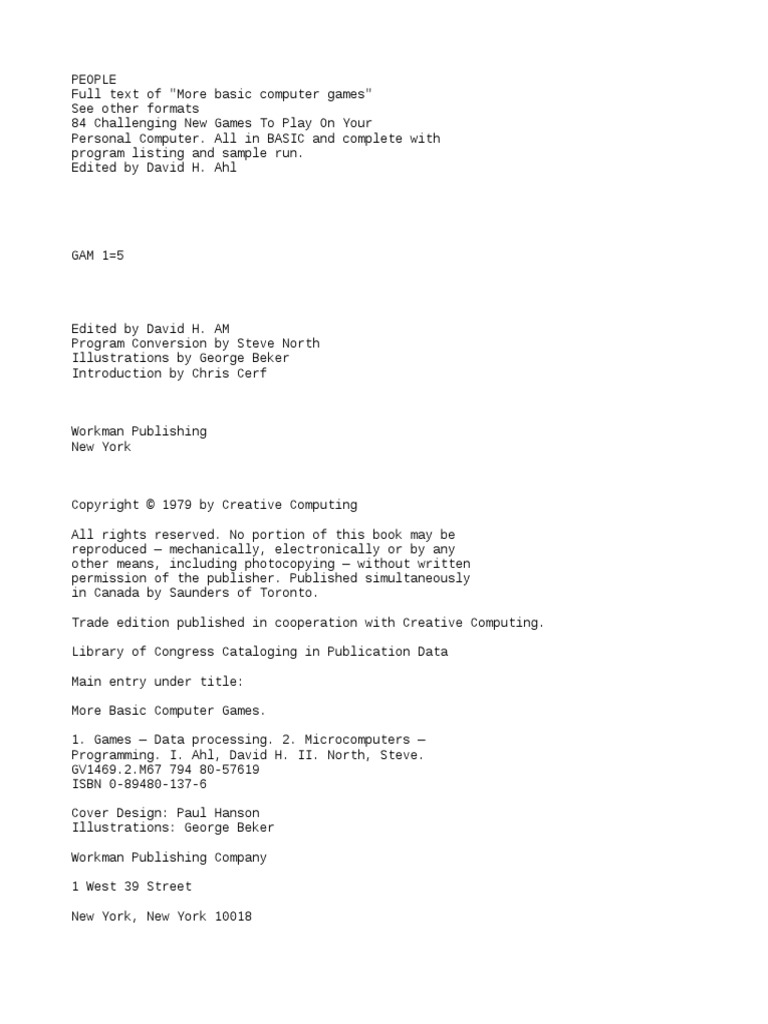 More Basic Computer Games | PDF | Control Flow | Decimal