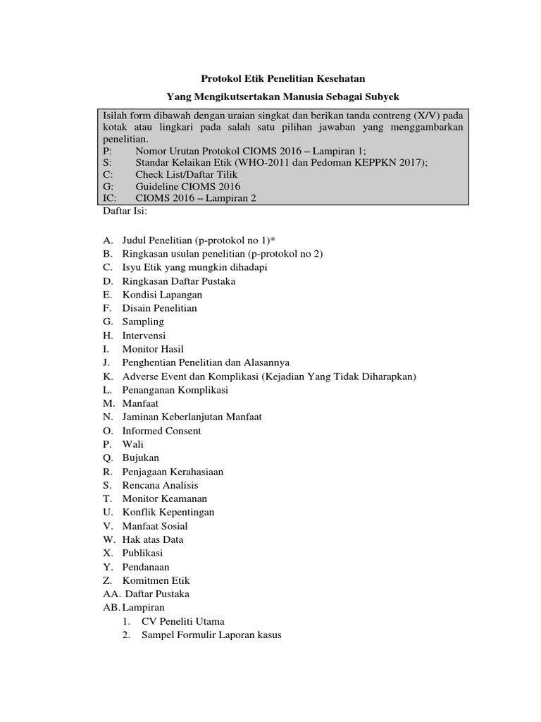 Protokol Etik Penelitian Kesehatan IRFAN | PDF
