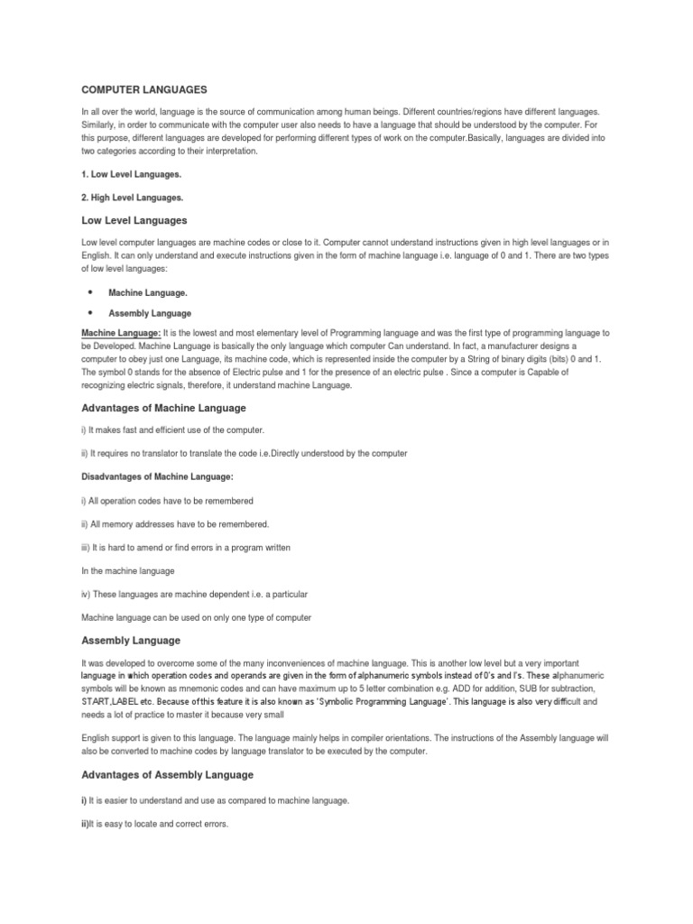 Computer Languages | Download Free PDF | Programming Language | Computer Program