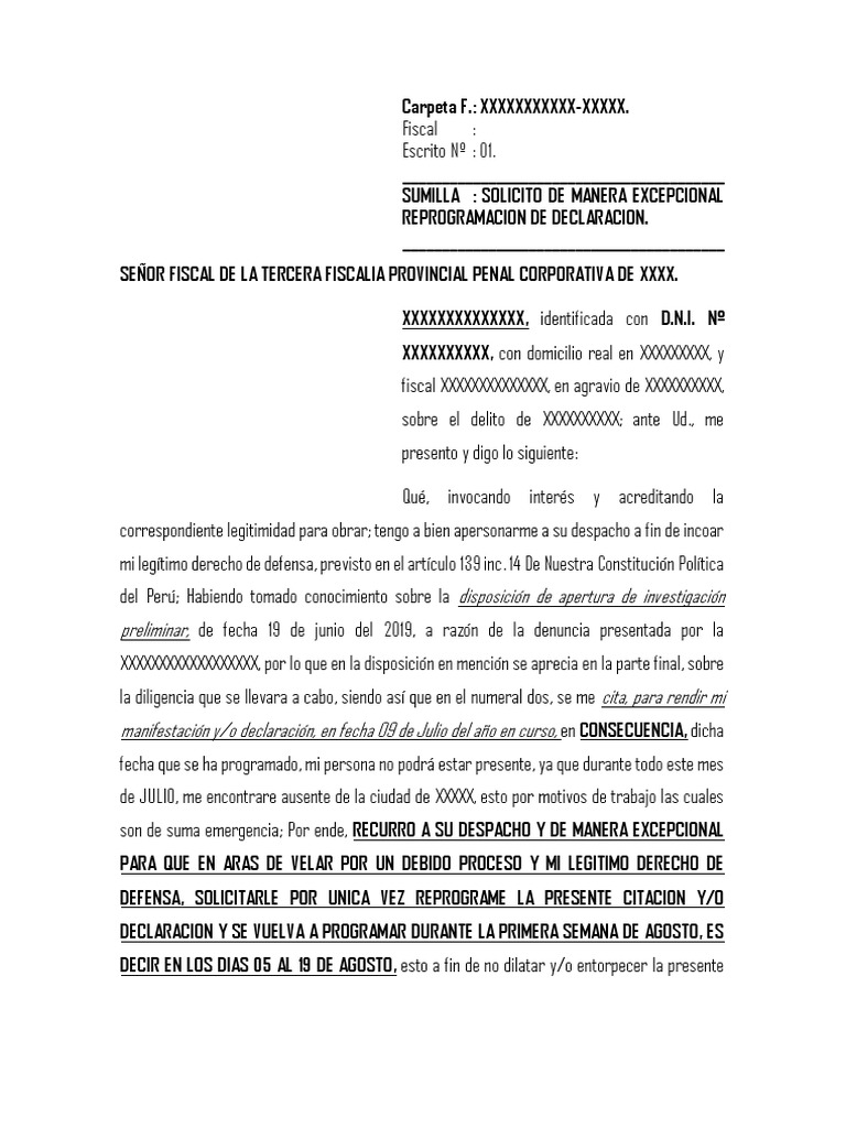 Reprogramacion de Declaracion - Fiscalia. | PDF | Instituciones sociales | Ciencias sociales