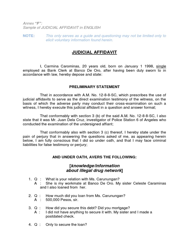 Sample Format of Judicial Affidavit (English) | PDF | Affidavit | Perjury