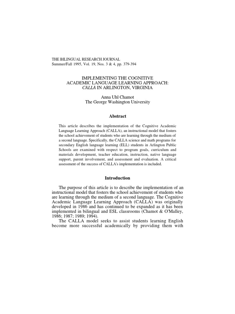 Implementing The Cognitive Academic Language Learning Approach: Calla ...