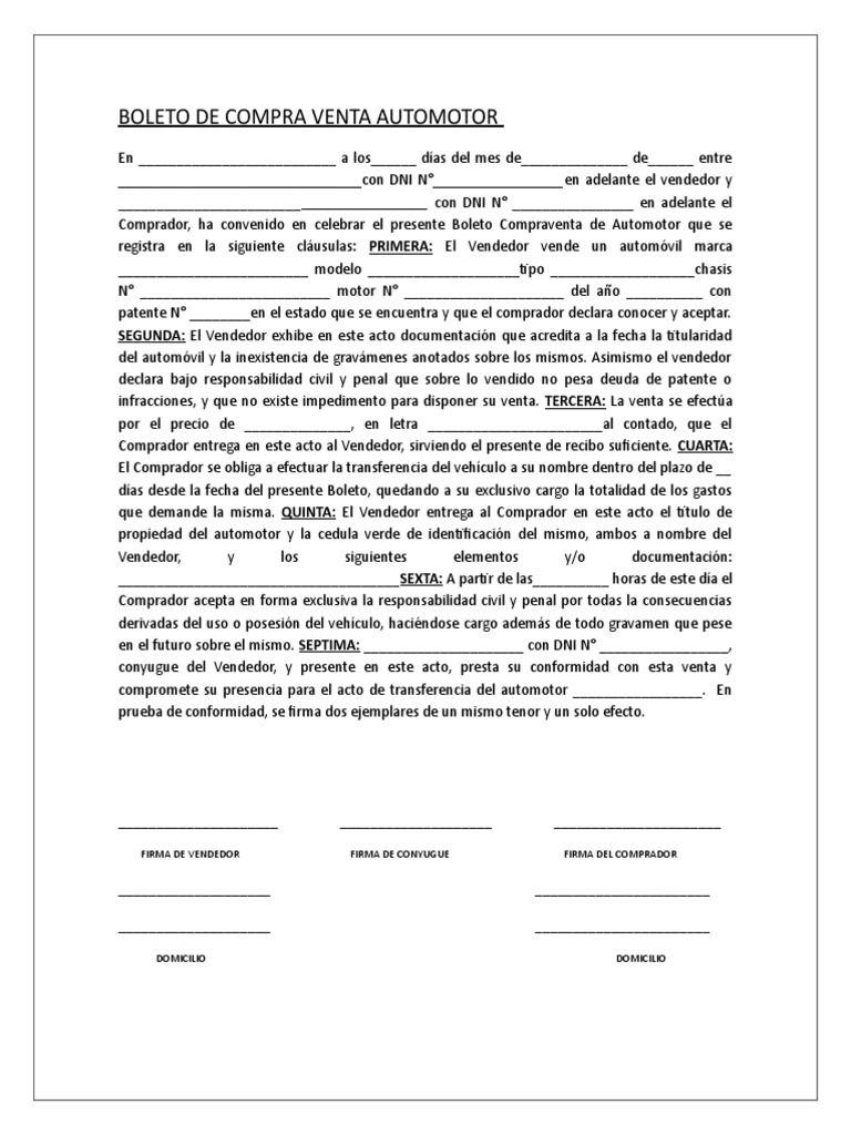Boleto de Compra Venta Automotor | PDF | Ventas | Business