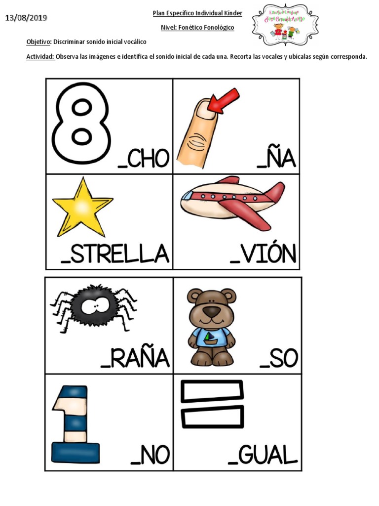 Plan Específico Individual Kínder Sonido Inicial Vocálico | PDF | Artes ...