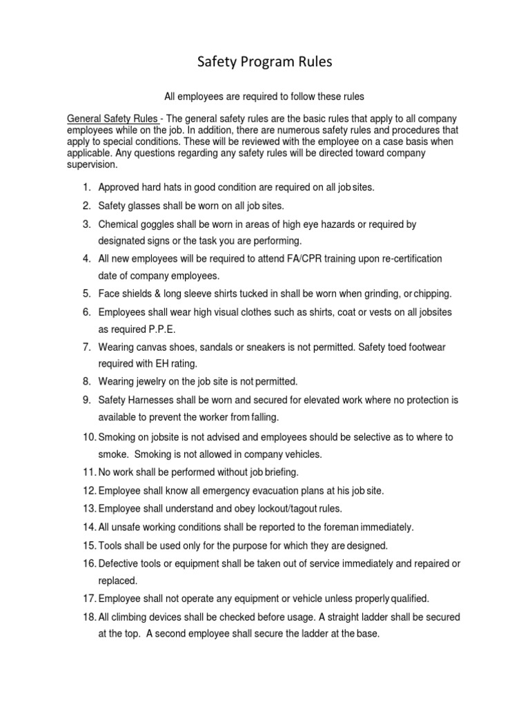 Basic Safety Program Rules | Download Free PDF | Personal Protective ...