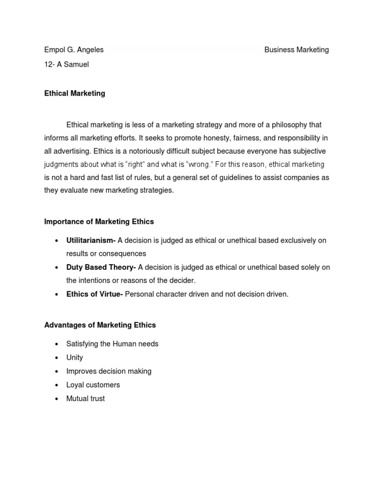 Understanding Ethical Marketing Principles | PDF