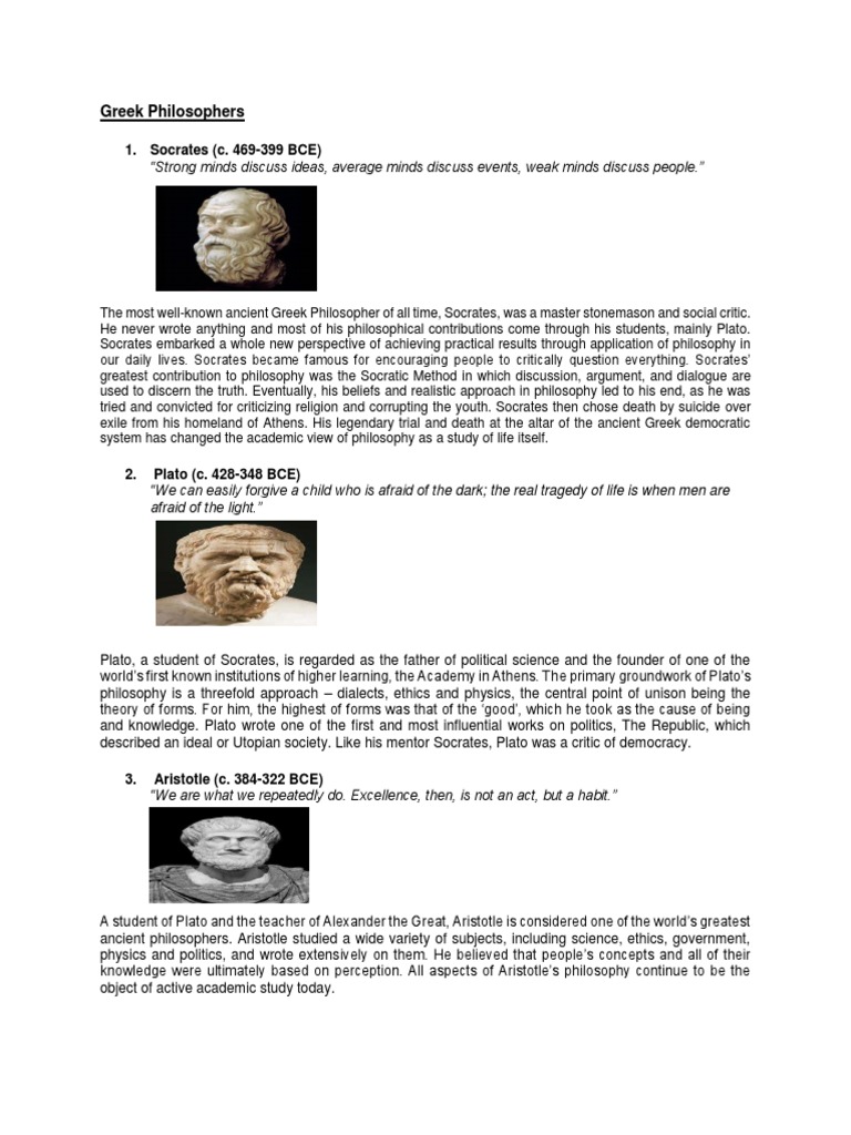 Greek Philosophers: 1. Socrates (C. 469-399 BCE) | PDF | Socrates ...