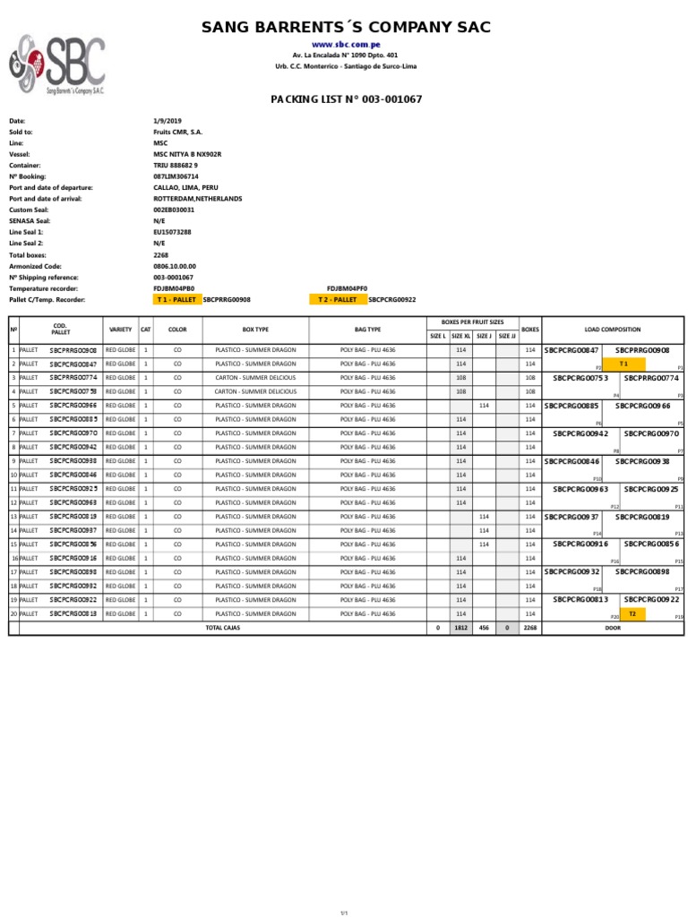 Packing List 003-001067 (RG017) | PDF | Supply Chain Management | Freight Transport