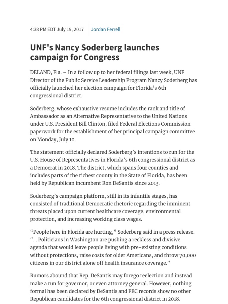 Florida's 6th District Race: Soderberg Runs | PDF | United States House ...