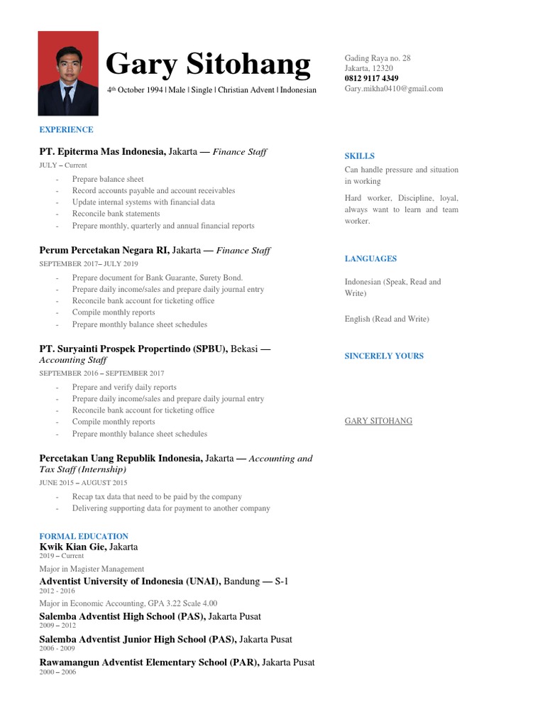 CV Gary | PDF | Jakarta | Economies