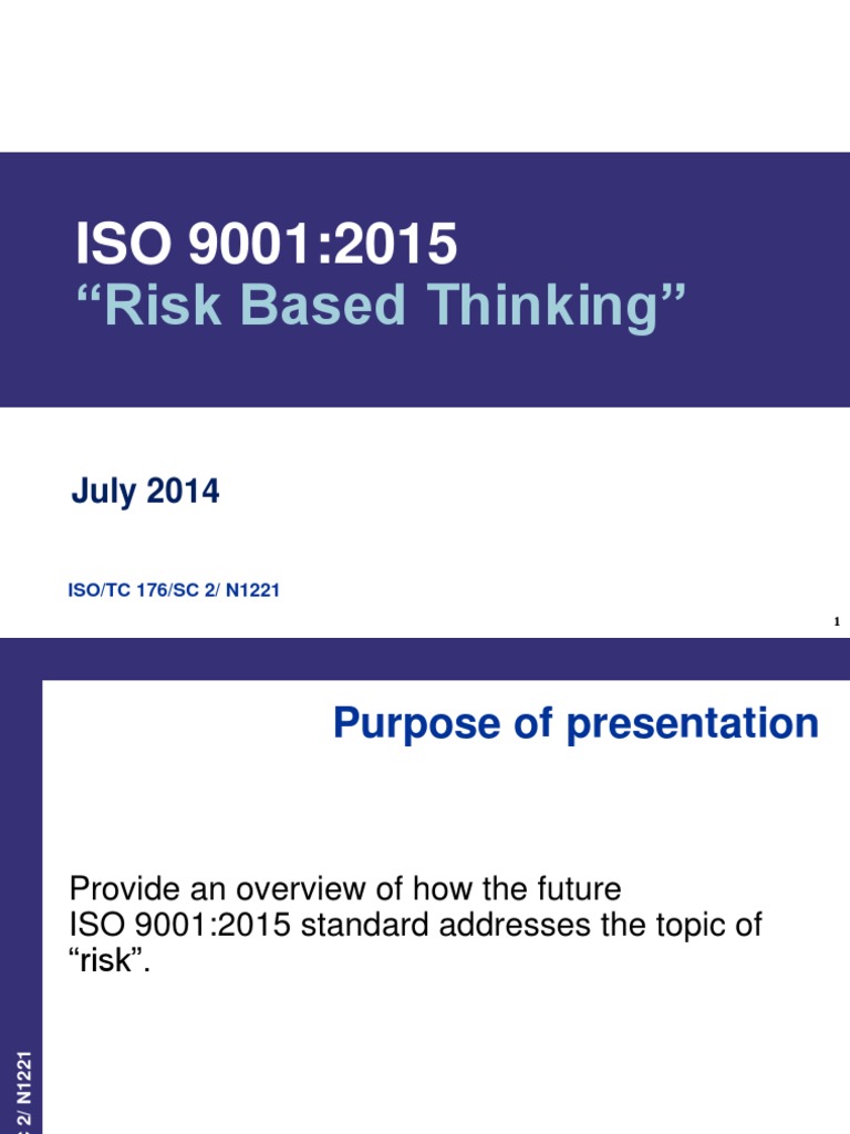 "Risk Based Thinking": July 2014 | PDF | International Organization For ...