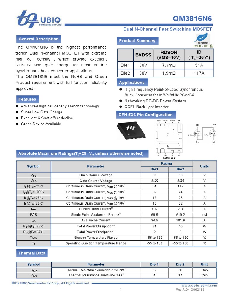 Datasheet M3816n | PDF | Field Effect Transistor | Mosfet