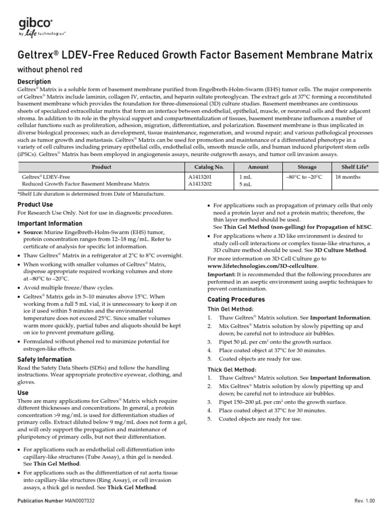 Geltrex Culture Medium Guide | PDF | Extracellular Matrix | Cell Culture