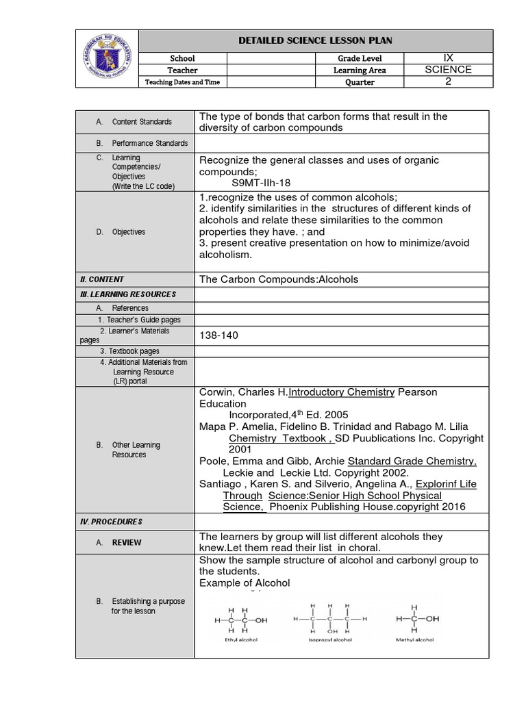 Organic Compounds 4 | PDF | Ethanol | Lesson Plan