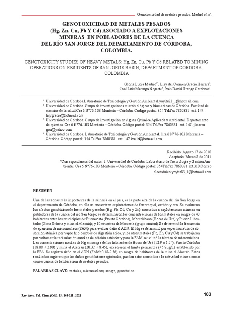Genotoxicidad Metales Pesados | PDF | Elementos químicos | Sustancias ...