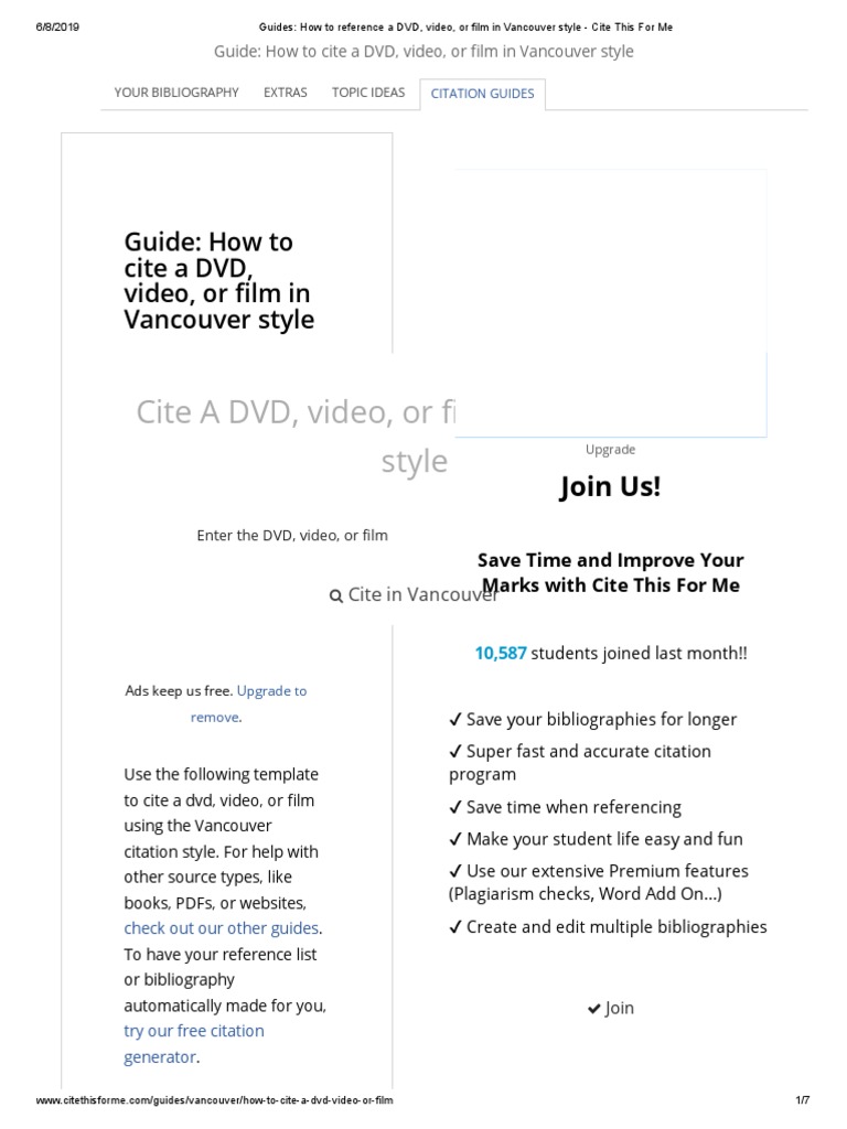 Guide: How To Cite A DVD, Video, or LM in Vancouver Style | PDF ...