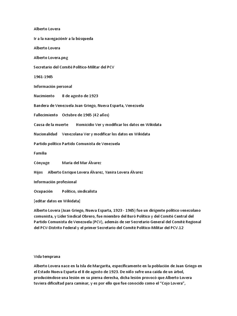 Natalicio de Alberto Lovera | PDF | Política de venezuela | Venezuela