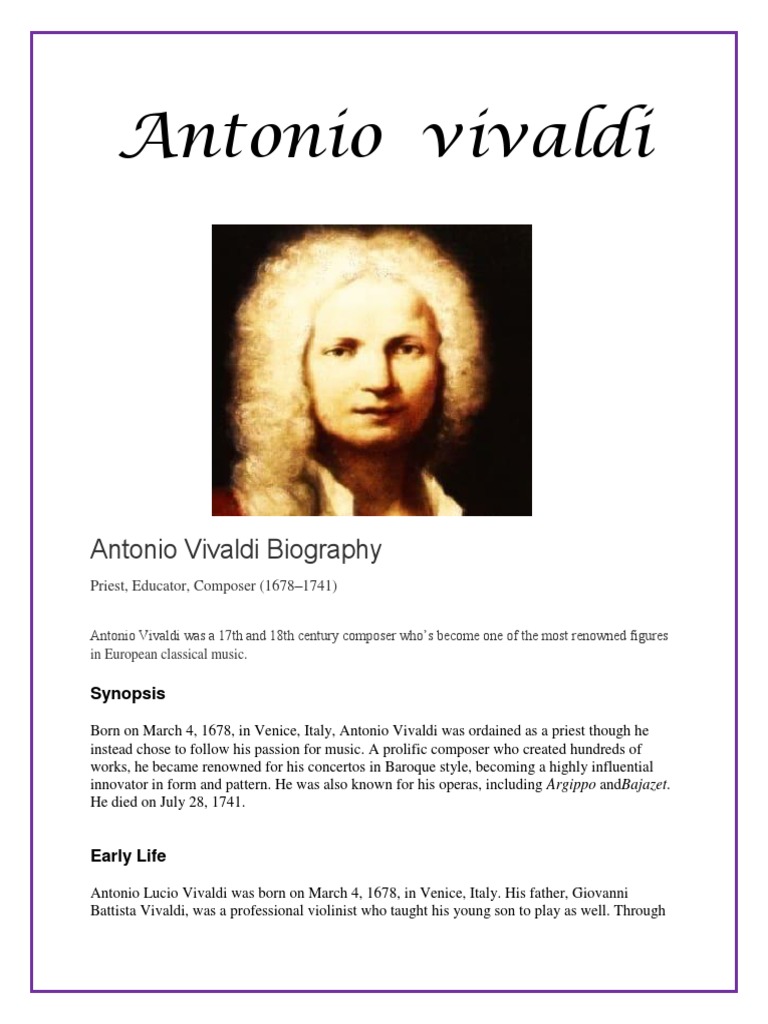 Antonio Vivaldi Biography | PDF | Johann Sebastian Bach | Elbow