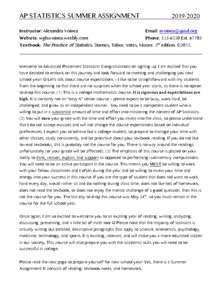 Ap Stats Summer Assignment 19-20 PDF | PDF | National Basketball ...