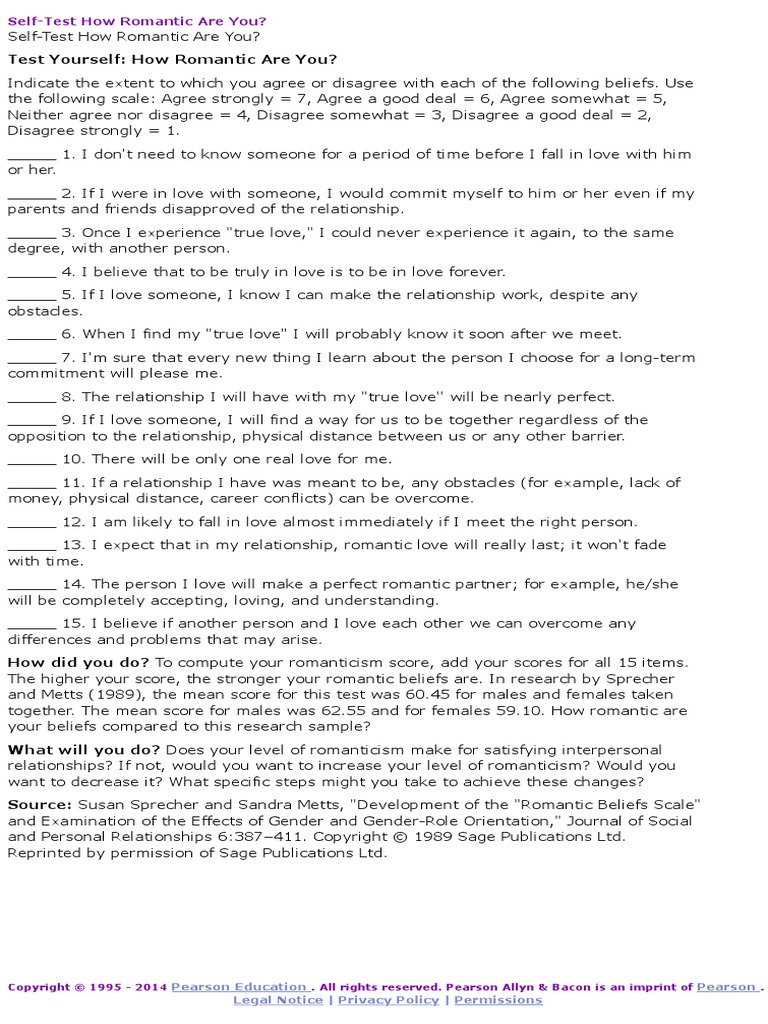 Questionnaire For Romantic Beliefs | PDF | Romance (Love ...