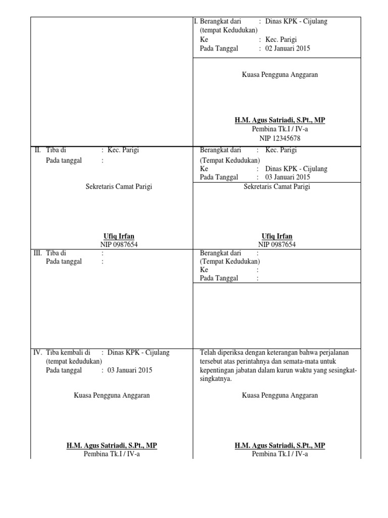 Contoh Format SPJ Perjalanan Dinas SPPD | PDF