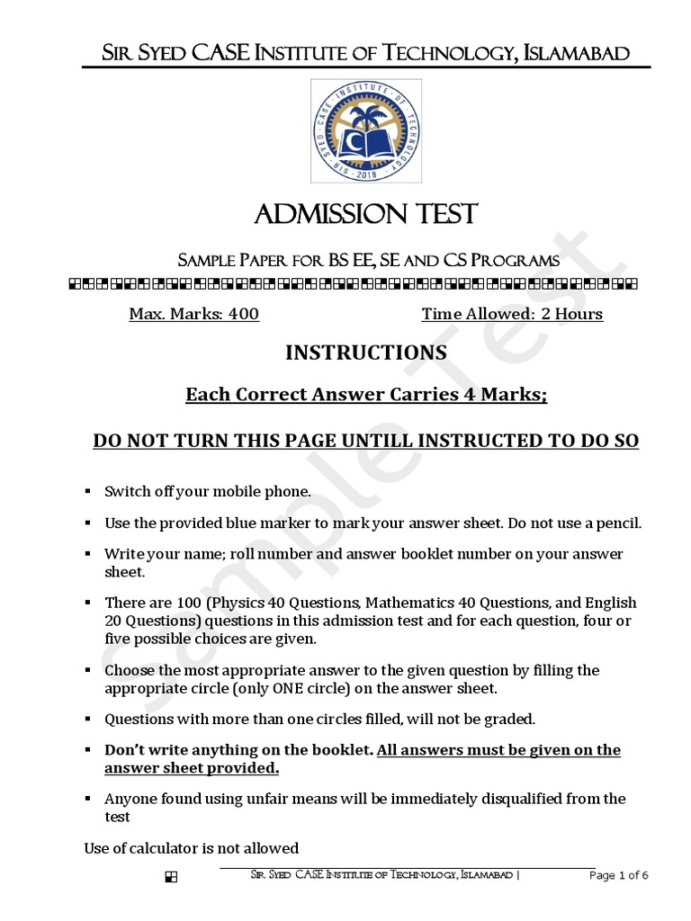 Test Sample For BS SE and CS | PDF | Obsessive–Compulsive Disorder ...