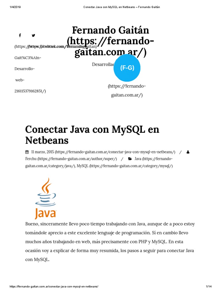 Conectar Java Con MySQL en Netbeans - Fernando Gaitán PDF | PDF | Mi sql | Frijoles Netos