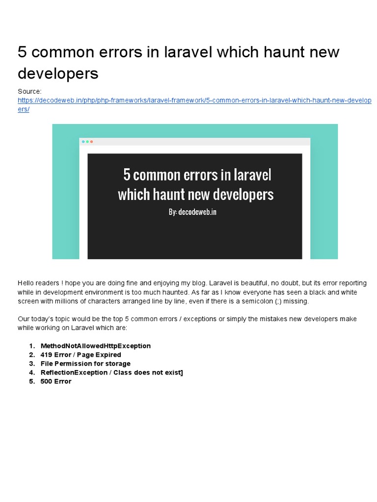 5 Common Errors in Laravel Which Haunt New Developers | PDF | Computer ...