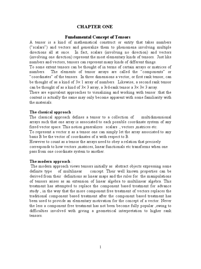 Chapter One: Fundamental Concept of Tensors | PDF | Tensor | Euclidean Vector