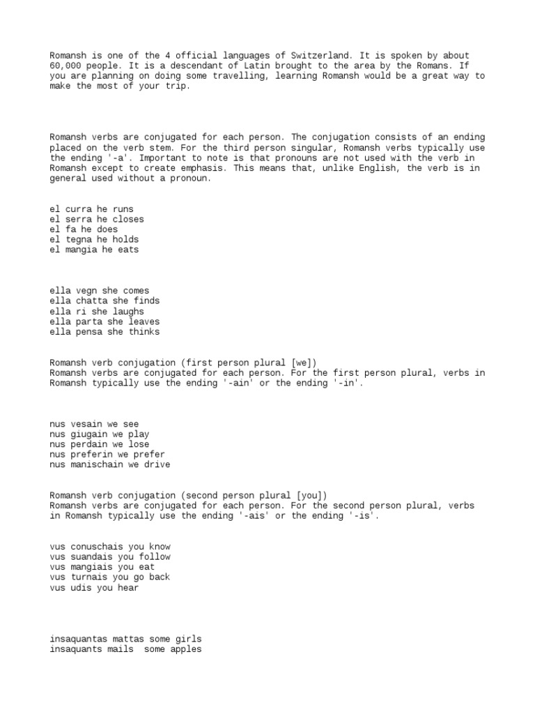 Romansh Lessons | PDF | Grammatical Gender | Grammatical Number