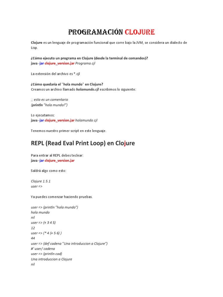 Programación Clojure A Pdf Clojure Java Lenguaje De Programación