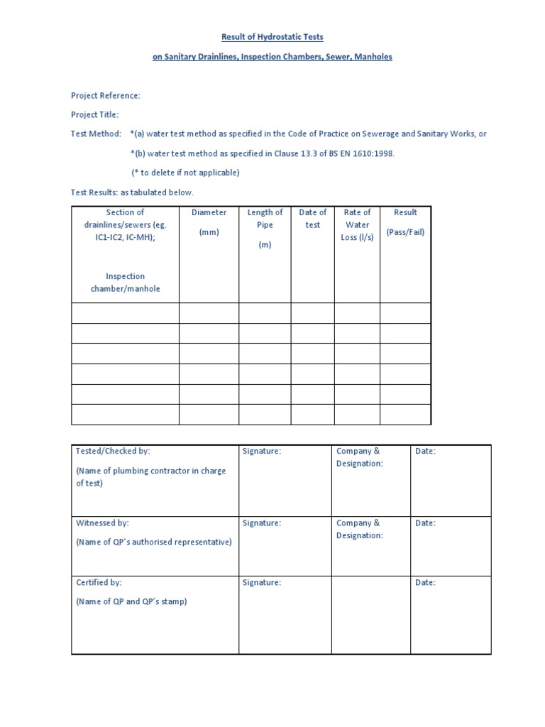 Hydrostatic Air Tests PDF | PDF | Sanitary Sewer | Tools