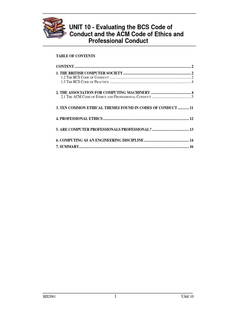 UNIT 10 - Evaluating The BCS Code of Conduct and The ACM Code of Ethics ...