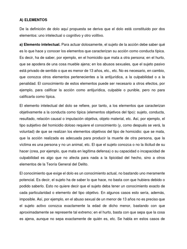 Elementos y Clases del Dolo | PDF | Intención (Derecho Penal) | Ley común