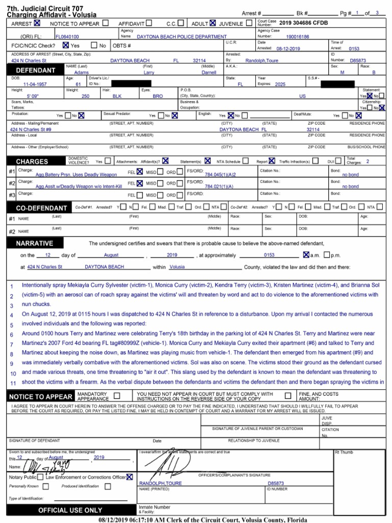 Larry Darnell Adams Charging Document | PDF