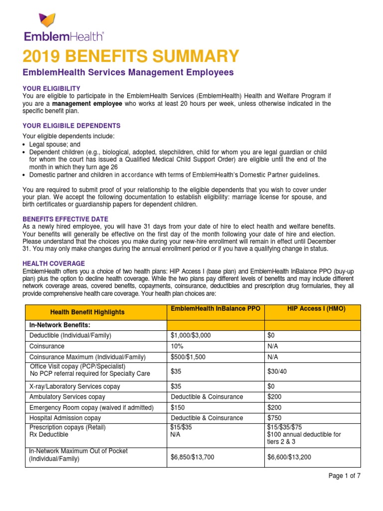EmblemHealth Benefits 2019 | PDF | 401(K) | Life Insurance