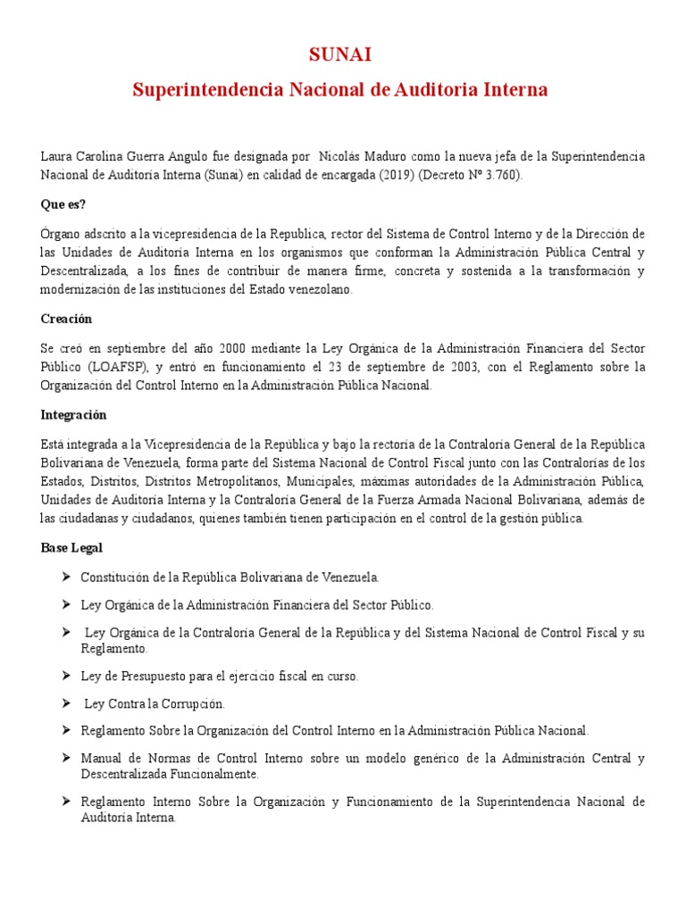 SUNAI: Rector del Control Interno en Venezuela | PDF | Administración Pública | Auditoría