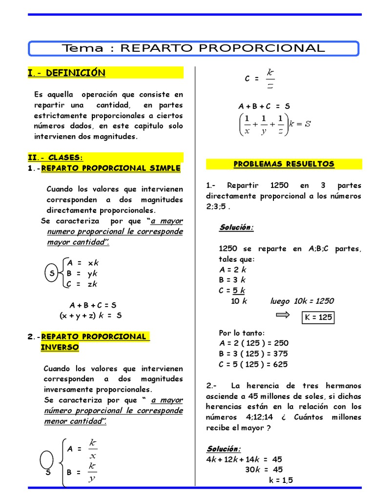 Ejercicios de Reparto Proporcional Resueltos | PDF | Objetos ...