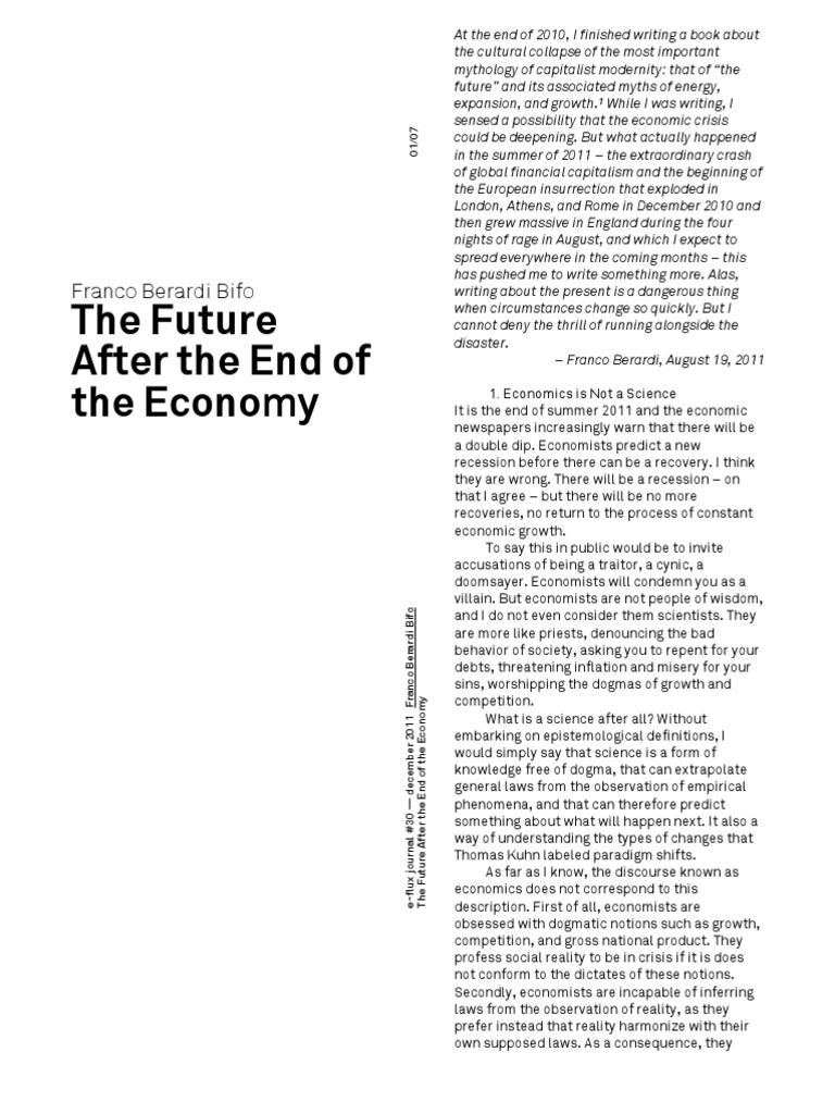 Franco Berardi The Future After The End of The Economy | PDF | Capitalism | Happiness