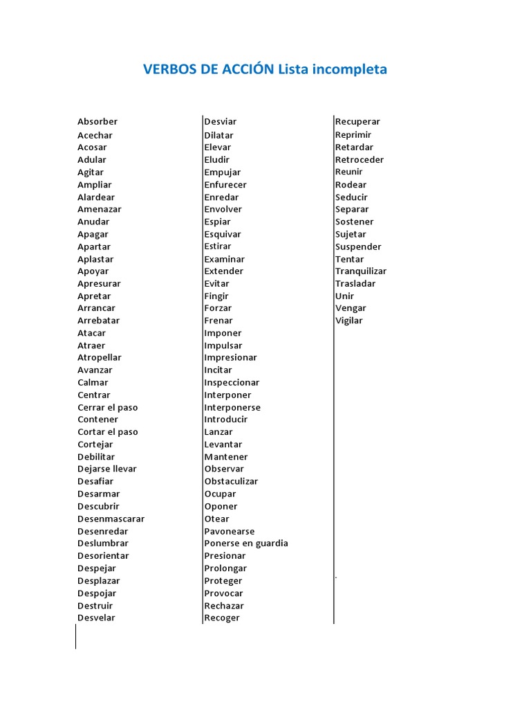 Lista de Verbos de Acción en Español e Inglés | PDF