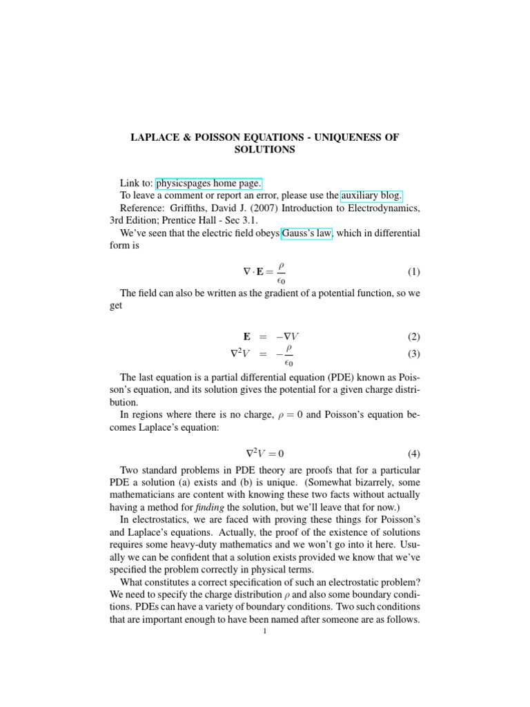 Laplace's Equation - Uniqueness | PDF | Partial Differential Equation | Integral