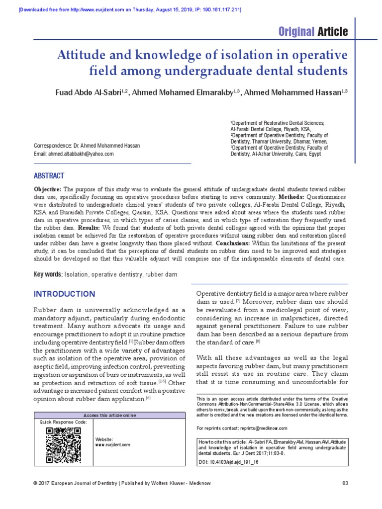 Attitude and Knowledge of Isolation in Operative Field Among ...