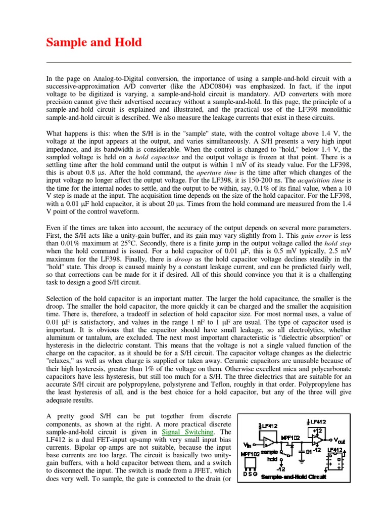 Sample And Hold Signal Switching Pdf Capacitor Analog To Digital